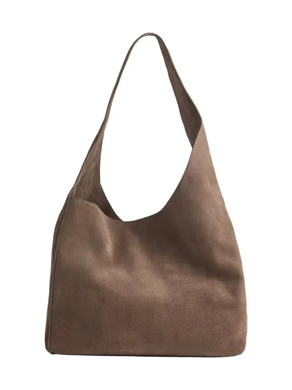 Quince Italian Suede Slouchy Shoulder Bag - Pebble