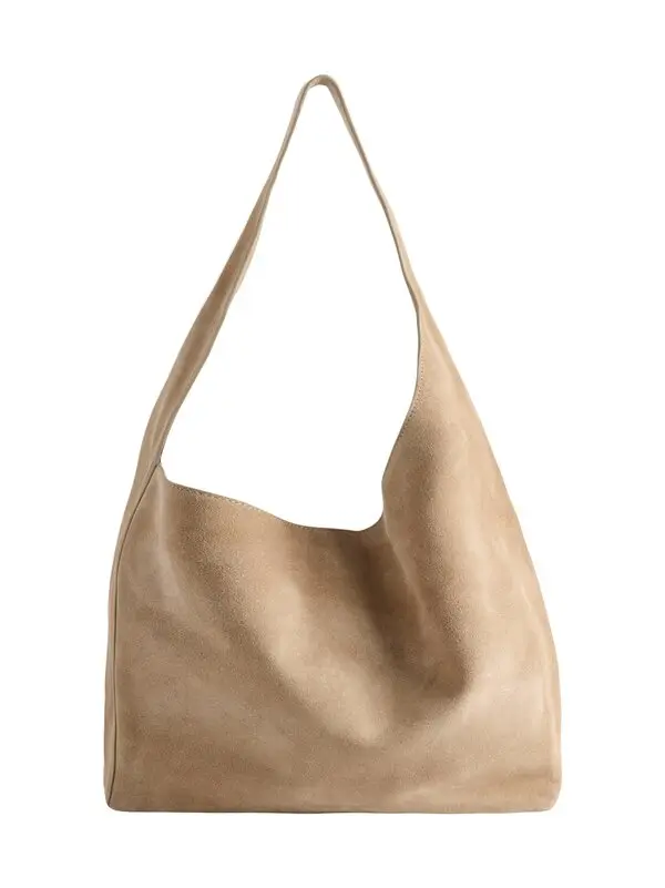 Quince Italian Suede Slouchy Shoulder Bag - Sand