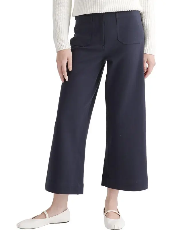 Quince Ultra-stretch Ponte Cropped Wide Leg Pants - Navy