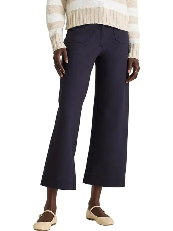 Quince Ultra-stretch Ponte Cropped Wide Leg Pants - Navy