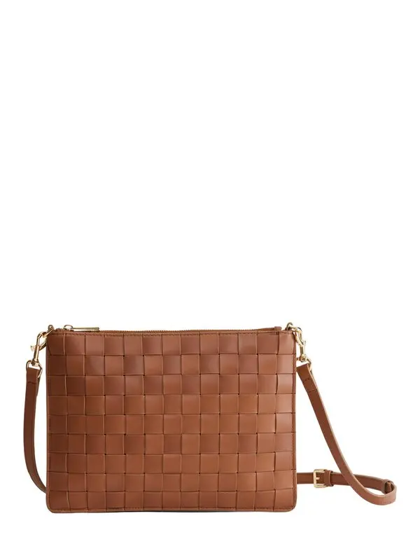 Quince Italian Leather Handwoven Convertible Crossbody - Cognac