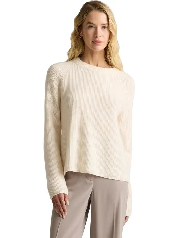 Quince Mongolian Cashmere Fisherman Crewneck Knit Sweater - Ivory