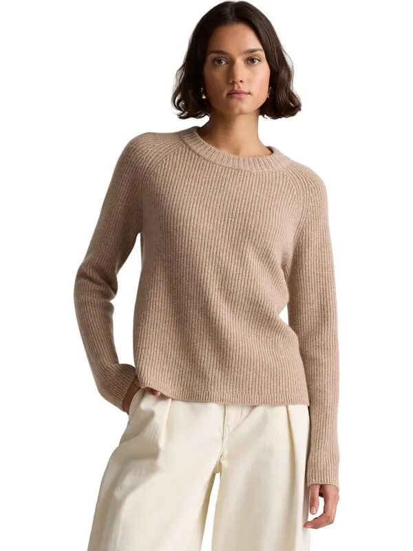 Quince Mongolian Cashmere Fisherman Crewneck Knit Sweater - Oatmeal