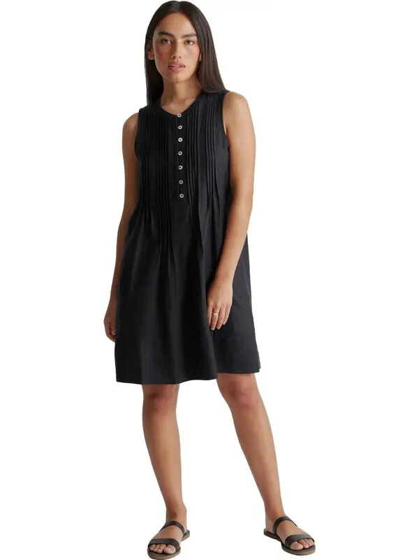 Quince 100% European Linen Sleeveless Swing Dress - Black