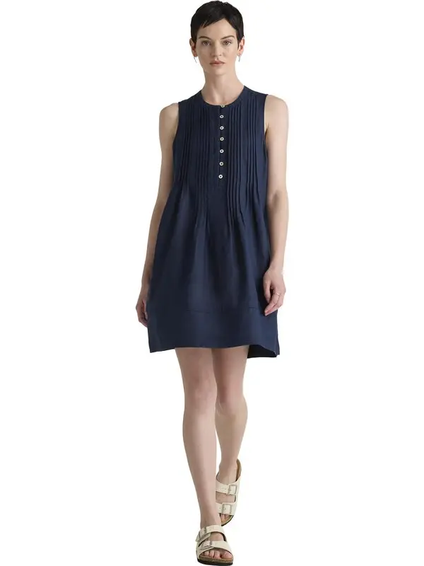 Quince 100% European Linen Sleeveless Swing Dress - Deep Navy