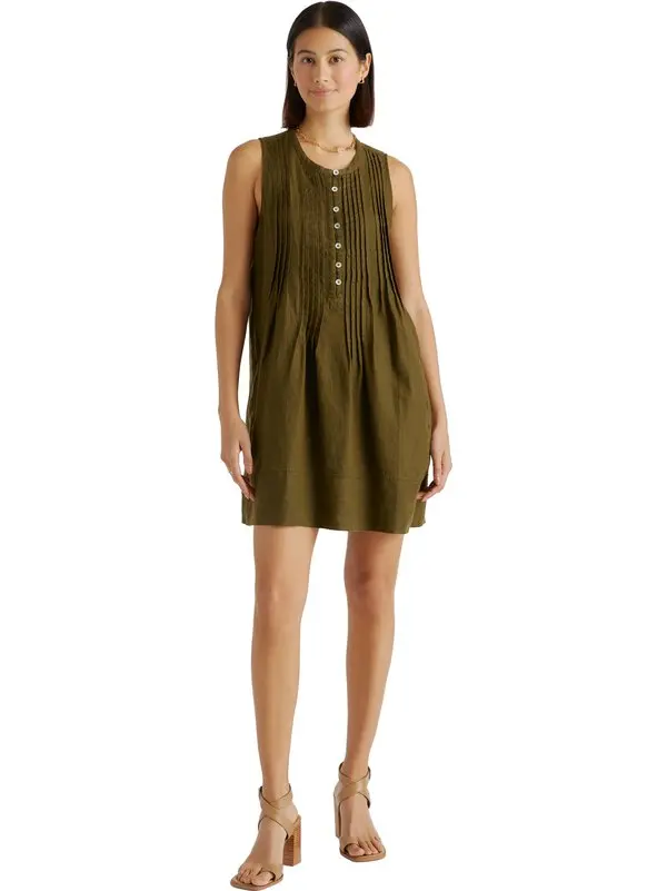 Quince 100% European Linen Sleeveless Swing Dress - Martini Olive
