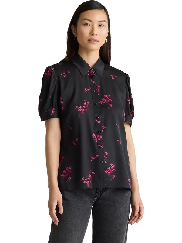 Quince Washable Stretch Silk Puff Sleeve Blouse - Garnet Garden