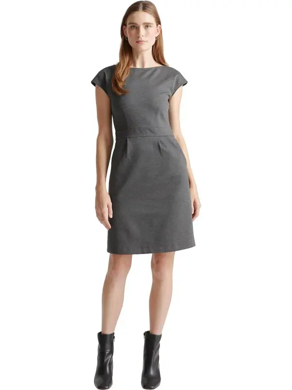 Quince Ultra-stretch Ponte Cap Sleeve Dress - Charcoal