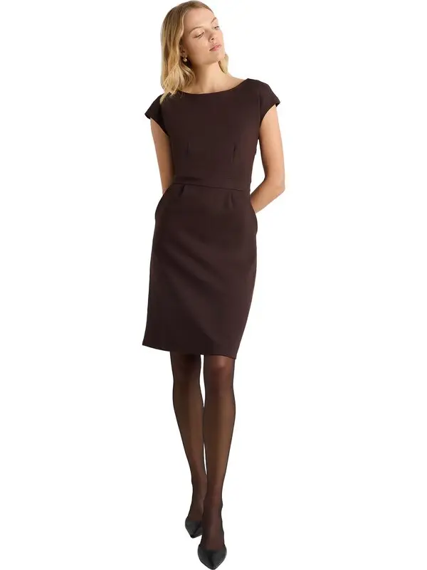 Quince Ultra-stretch Ponte Cap Sleeve Dress - Espresso