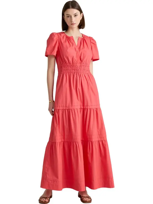 Quince Poplin Tiered Maxi Dress - Spiced Coral
