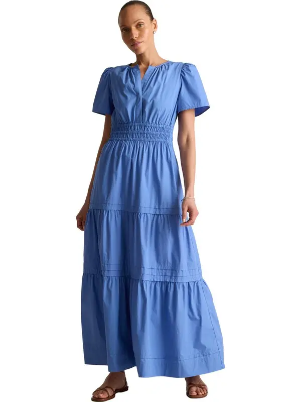 Quince Poplin Tiered Maxi Dress - True Blue