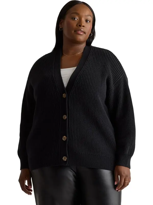Quince Oversized Boyfriend Cardigan Sweater - Black