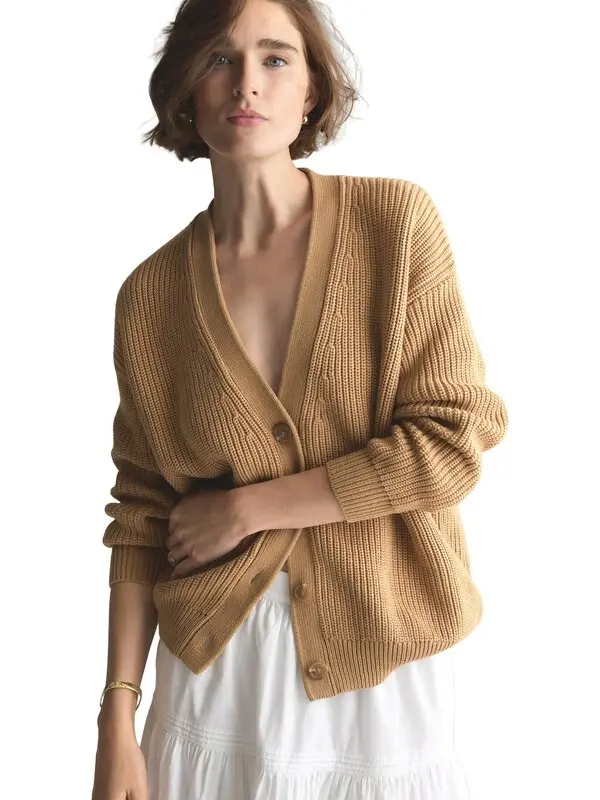 Quince Oversized Boyfriend Cardigan Sweater - Camel