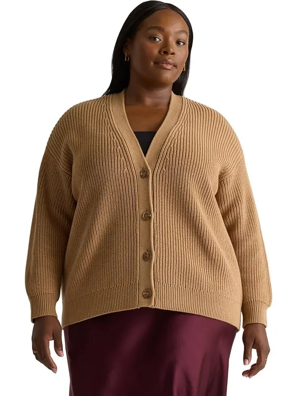 Quince Oversized Boyfriend Cardigan Sweater - Camel