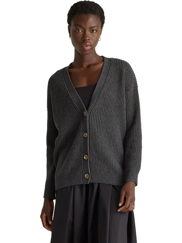 Quince Oversized Boyfriend Cardigan Sweater - Charcoal