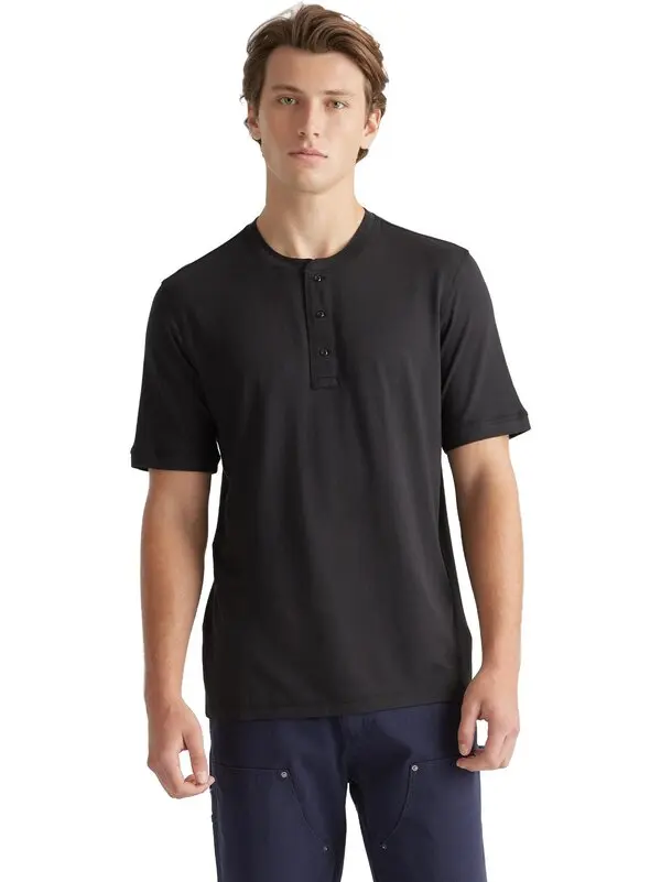 Quince Cotton Modal Short Sleeve Henley T-shirt - Bold Black