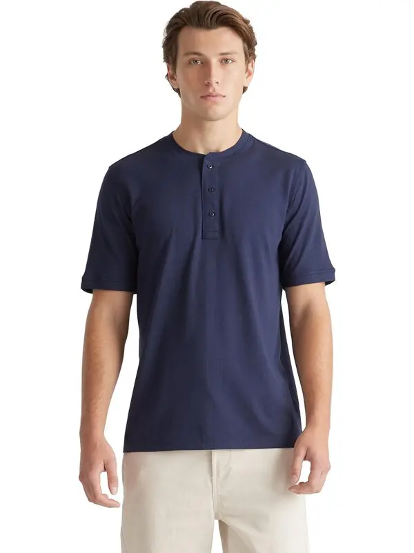 Quince Cotton Modal Short Sleeve Henley T-shirt - Deep Navy