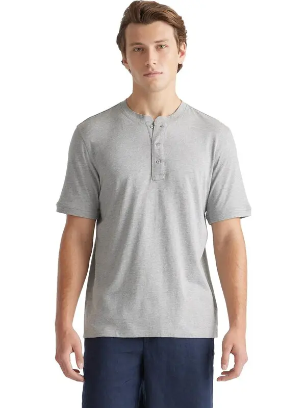 Quince Cotton Modal Short Sleeve Henley T-shirt - Heather Grey