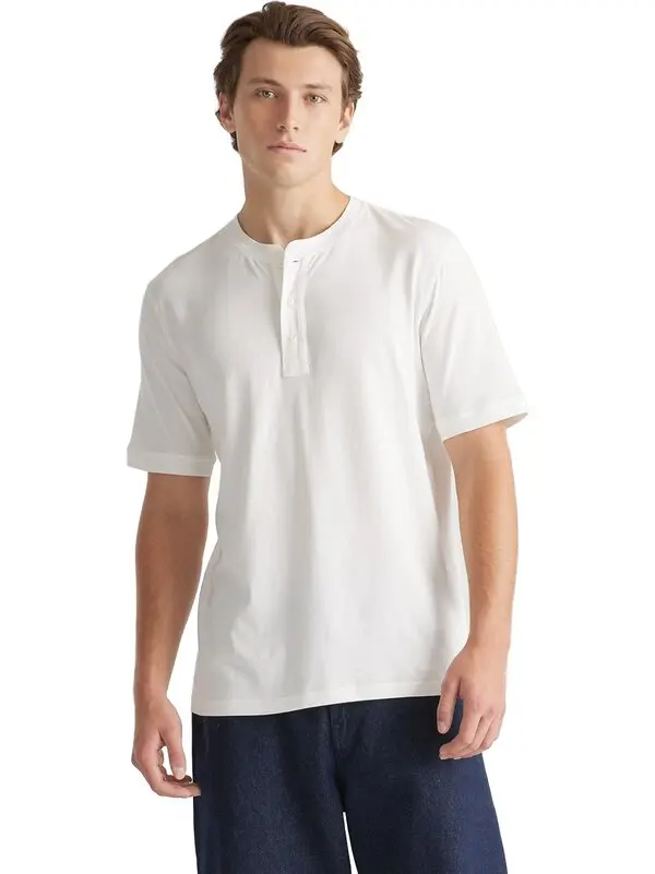 Quince Cotton Modal Short Sleeve Henley T-shirt - White