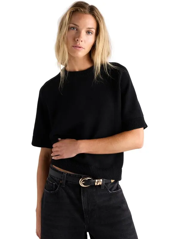 Quince Organic Cotton Sweater Tee - Black