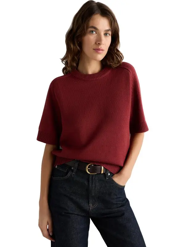 Quince Organic Cotton Sweater Tee - Deep Brick Red