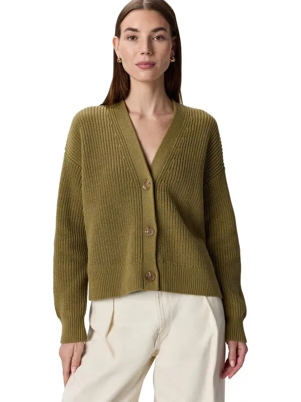 Quince Fisherman Boxy Cropped Cardigan Sweater - Herb Green