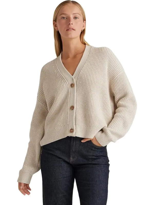 Quince Organic Cotton Cardigan Sweater - Speckled Beige