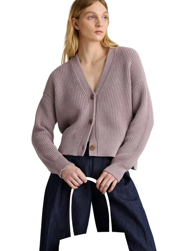 Quince Fisherman Boxy Cropped Cardigan Sweater - Vintage Rose