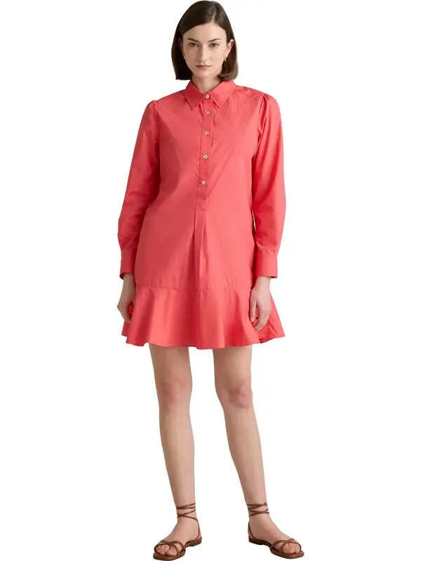 Quince Poplin Drop Waist Shirt Dress - Spiced Coral