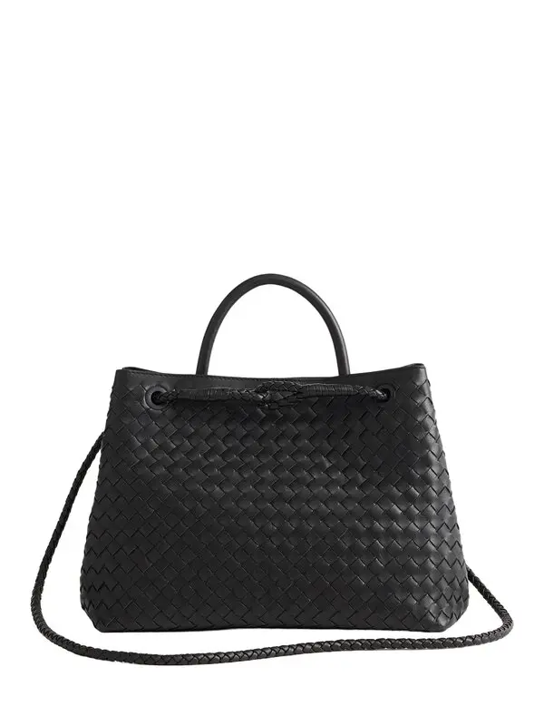 Quince Italian Leather Handwoven Satchel - Black