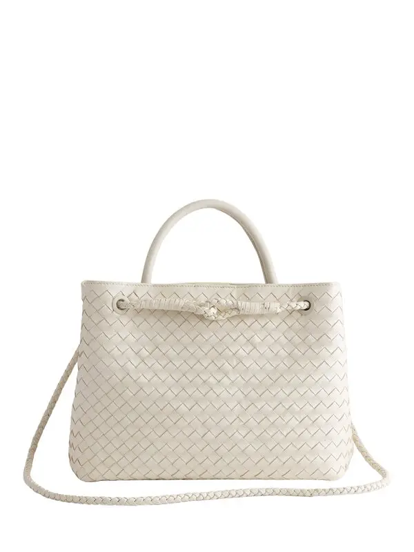Quince Italian Leather Handwoven Satchel - Bone