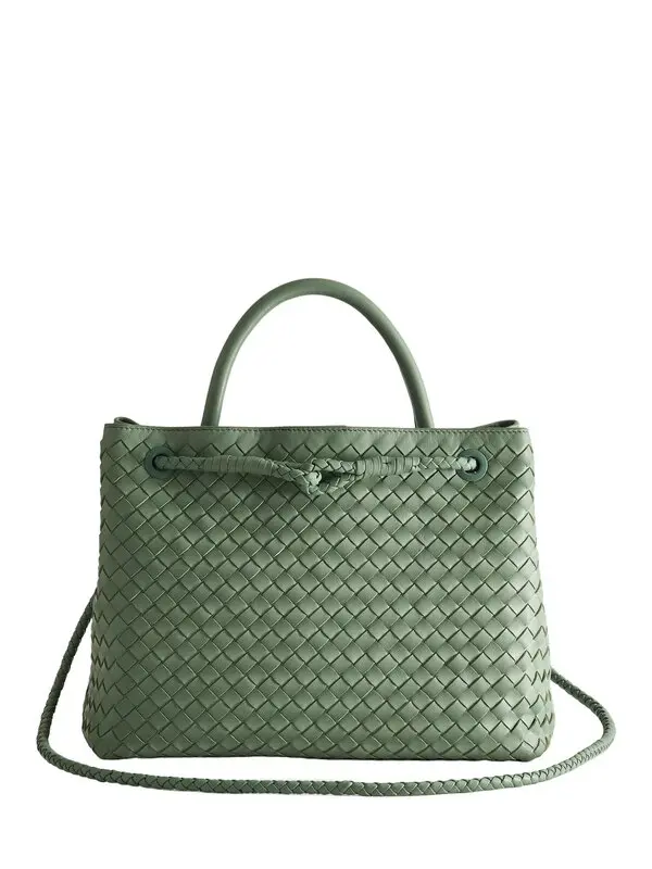 Quince Italian Leather Handwoven Satchel - Sage