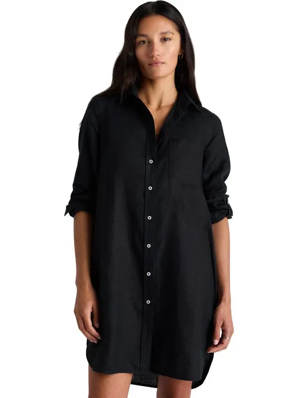 Quince 100% European Linen Shirt Dress - Black