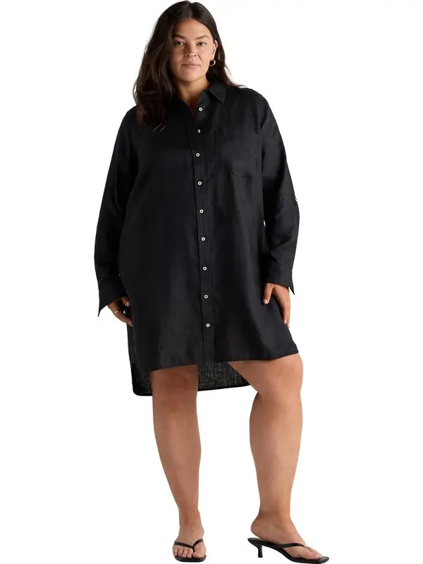 Quince 100% European Linen Shirt Dress - Black
