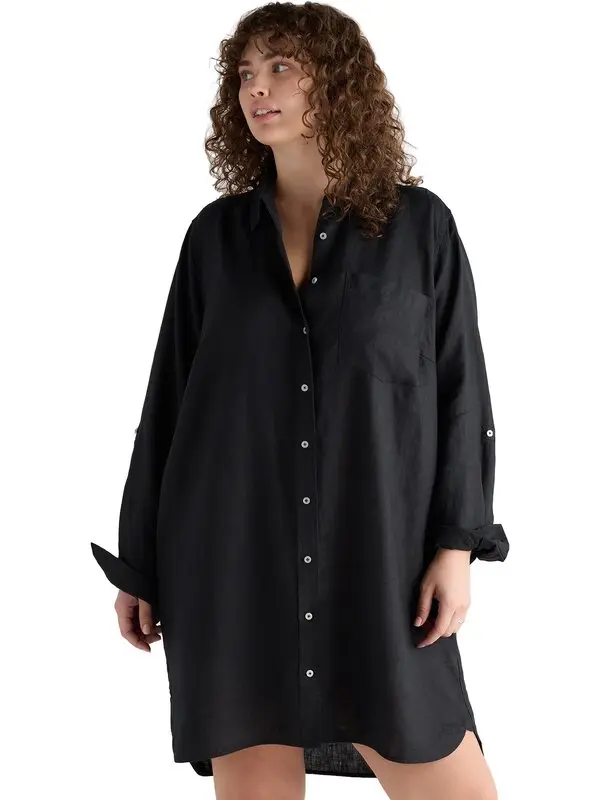 Quince 100% European Linen Shirt Dress - Black