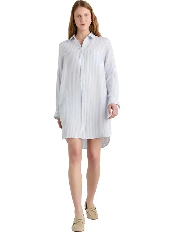 Quince 100% European Linen Shirt Dress - Sky Blue Mariner Stripe