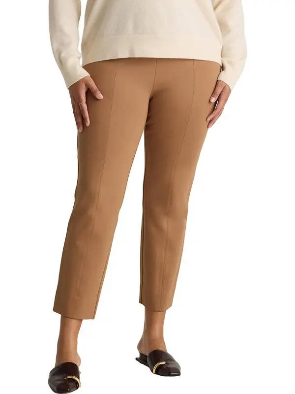 Quince Ultra-stretch Ponte Pintuck Ankle Pants - Roasted Pecan