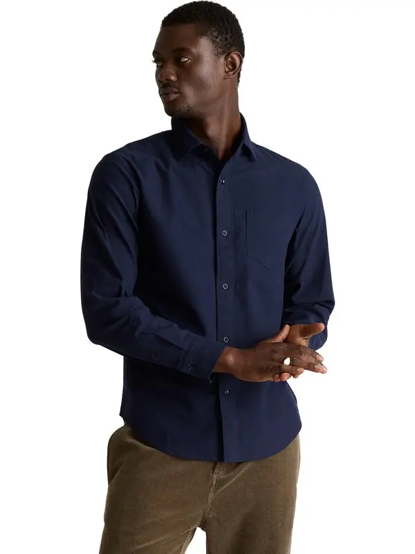 Quince Stretch Textured Twill Shirt - Navy