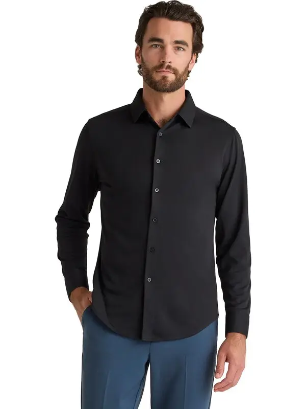 Quince Commuter Stretch Pique Long Sleeve Button Down - Black