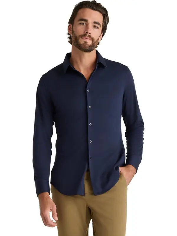 Quince Commuter Stretch Pique Long Sleeve Button Down - Navy