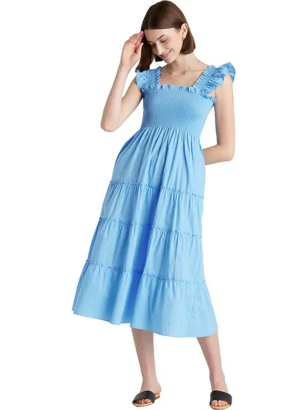 Quince Poplin Smocked Midi Dress - Cornflower Blue
