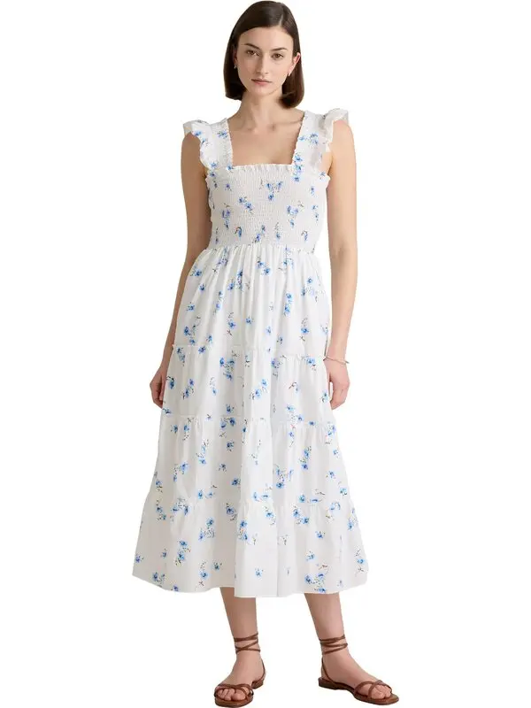 Quince Poplin Smocked Midi Dress - Romantic Stems