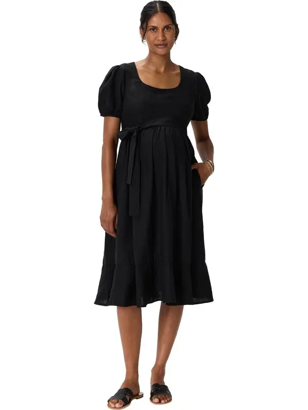 Quince 100% European Linen Maternity Midi Dress - Black