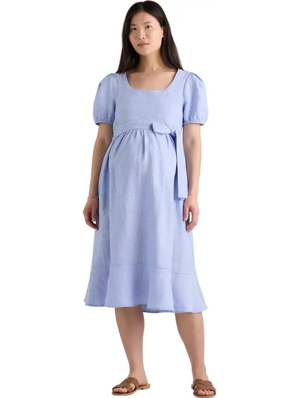 Quince 100% European Linen Maternity Midi Dress - French Blue