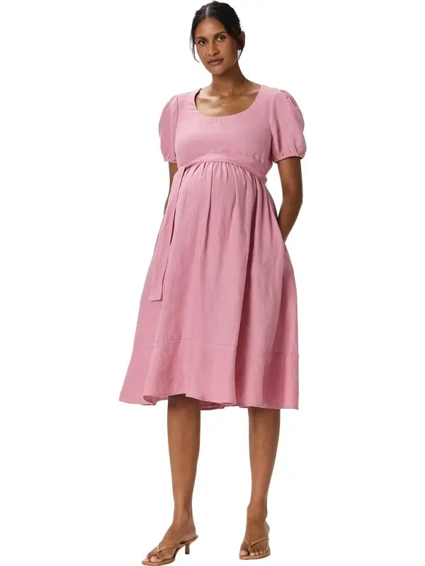 Quince 100% European Linen Maternity Midi Dress - Mauve Mist