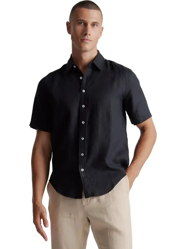 Quince 100% European Linen Relaxed Short Sleeve Shirt - Black