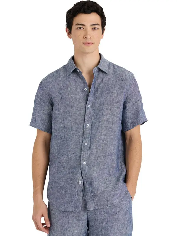 Quince 100% European Linen Relaxed Short Sleeve Shirt - Chambray Blue