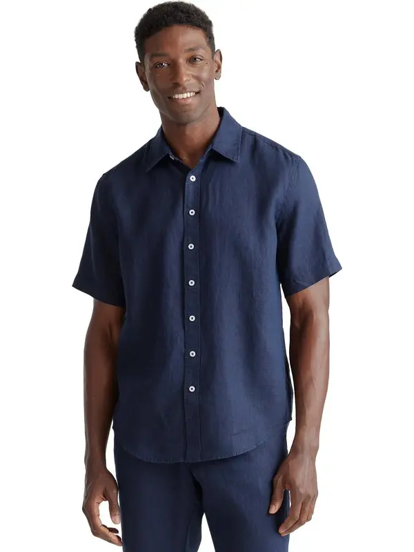Quince 100% European Linen Relaxed Short Sleeve Shirt - Deep Navy