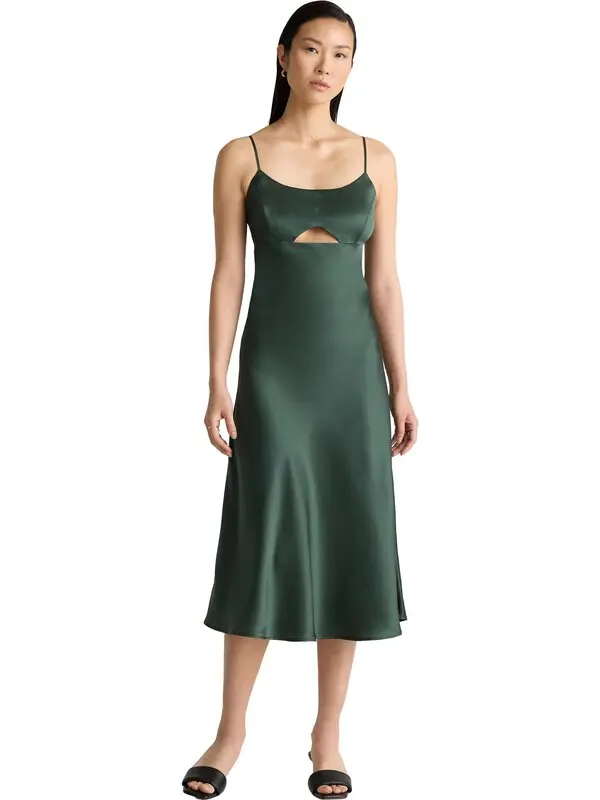 Quince Cutout Midi Slip Dress - Forest Green