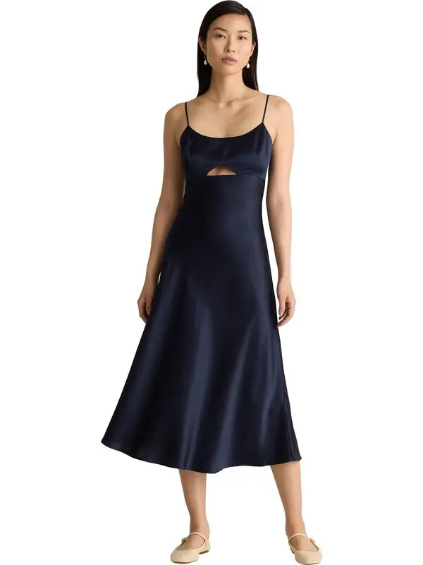 Quince Cutout Midi Slip Dress - Navy